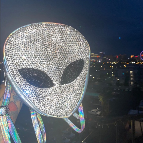 PrettyLittleThing | Bags | Crystal Diamond Jet Black Alien Holographic ...